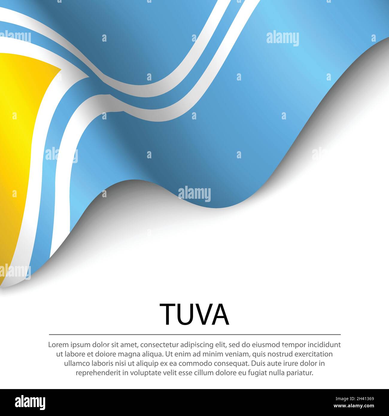 Waving flag of Tuva is a region of Russia on white background. Banner ...