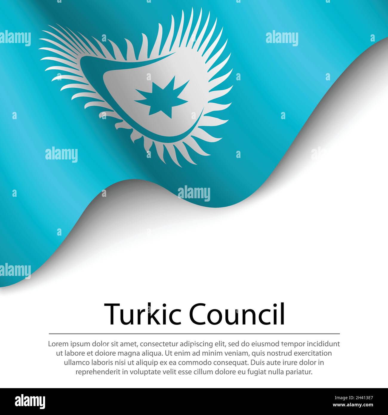 Waving flag of Turkic Council on white background. Banner or ribbon ...