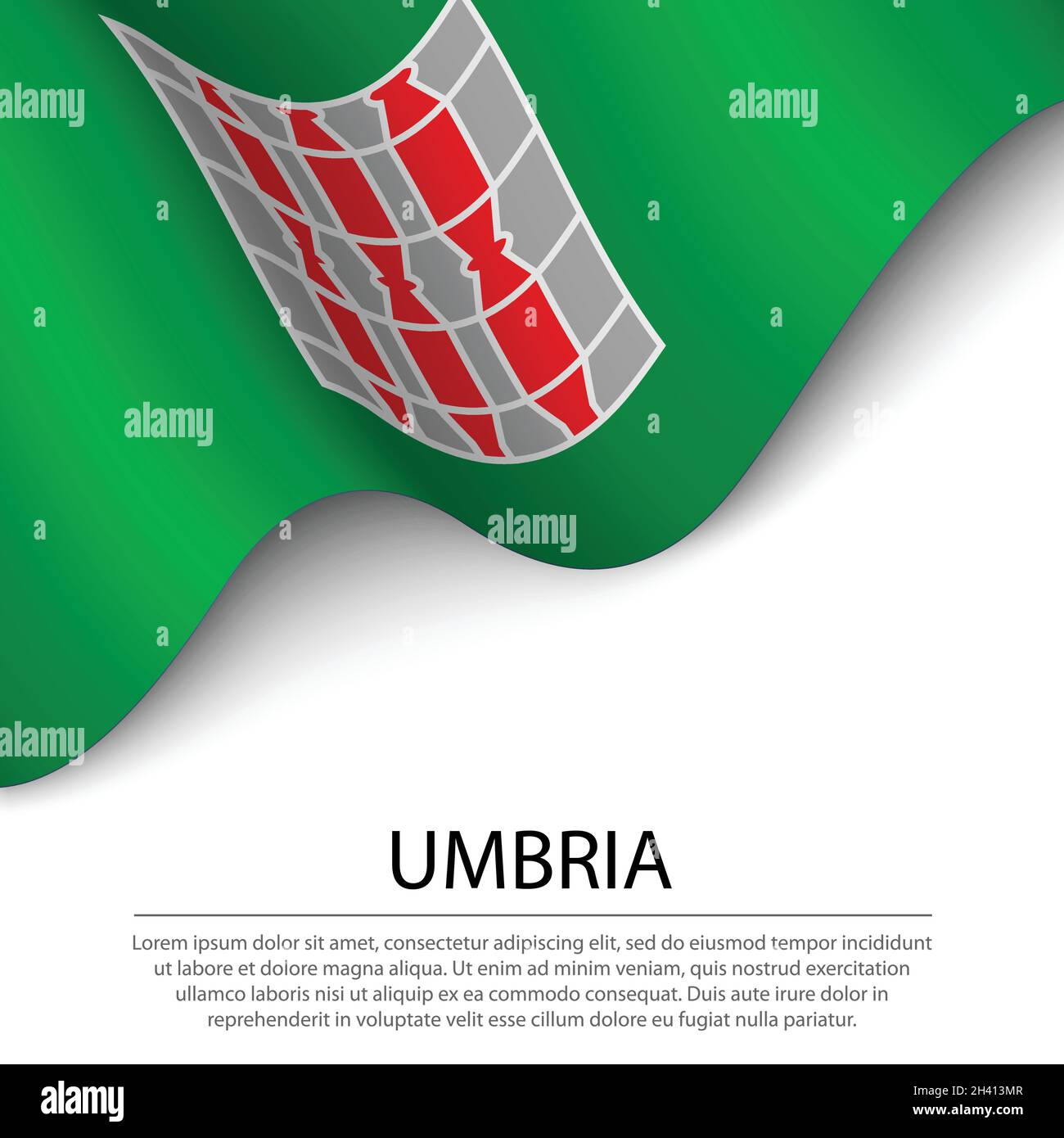 Waving flag of Umbria is a region of Italy on white background. Banner ...
