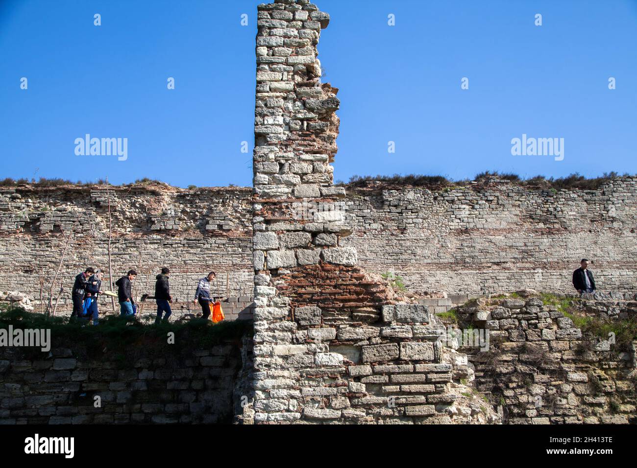 Istanbul,Turkey - 03-04-2016:View of the historical Byzantine walls ...