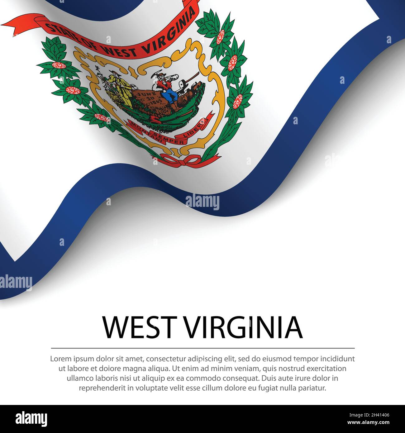 Waving flag of West Virginia is a state of USA on white background ...