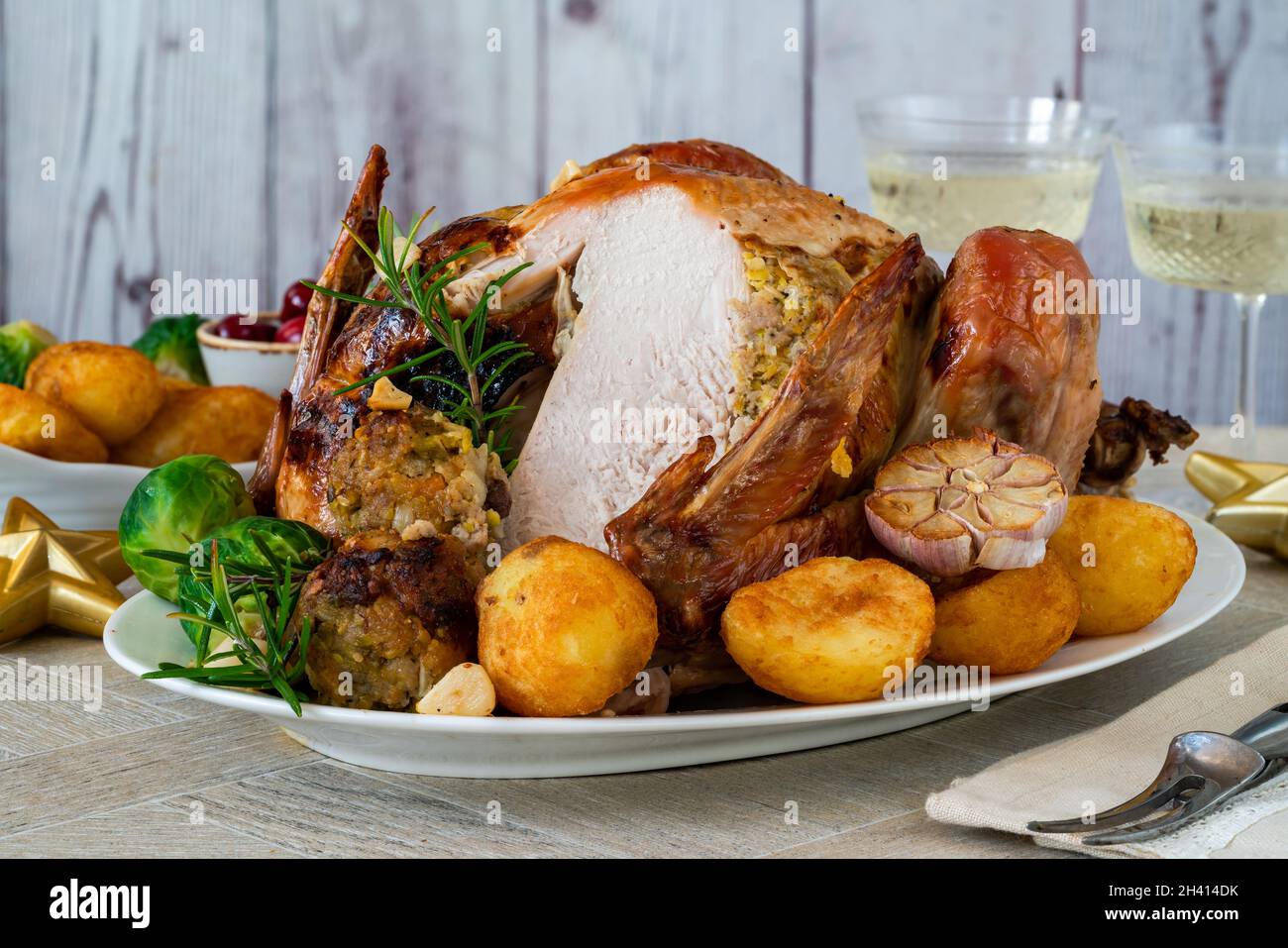 Traditional Whole Roasted Christmas Turkey With Apricot And Pistachio
