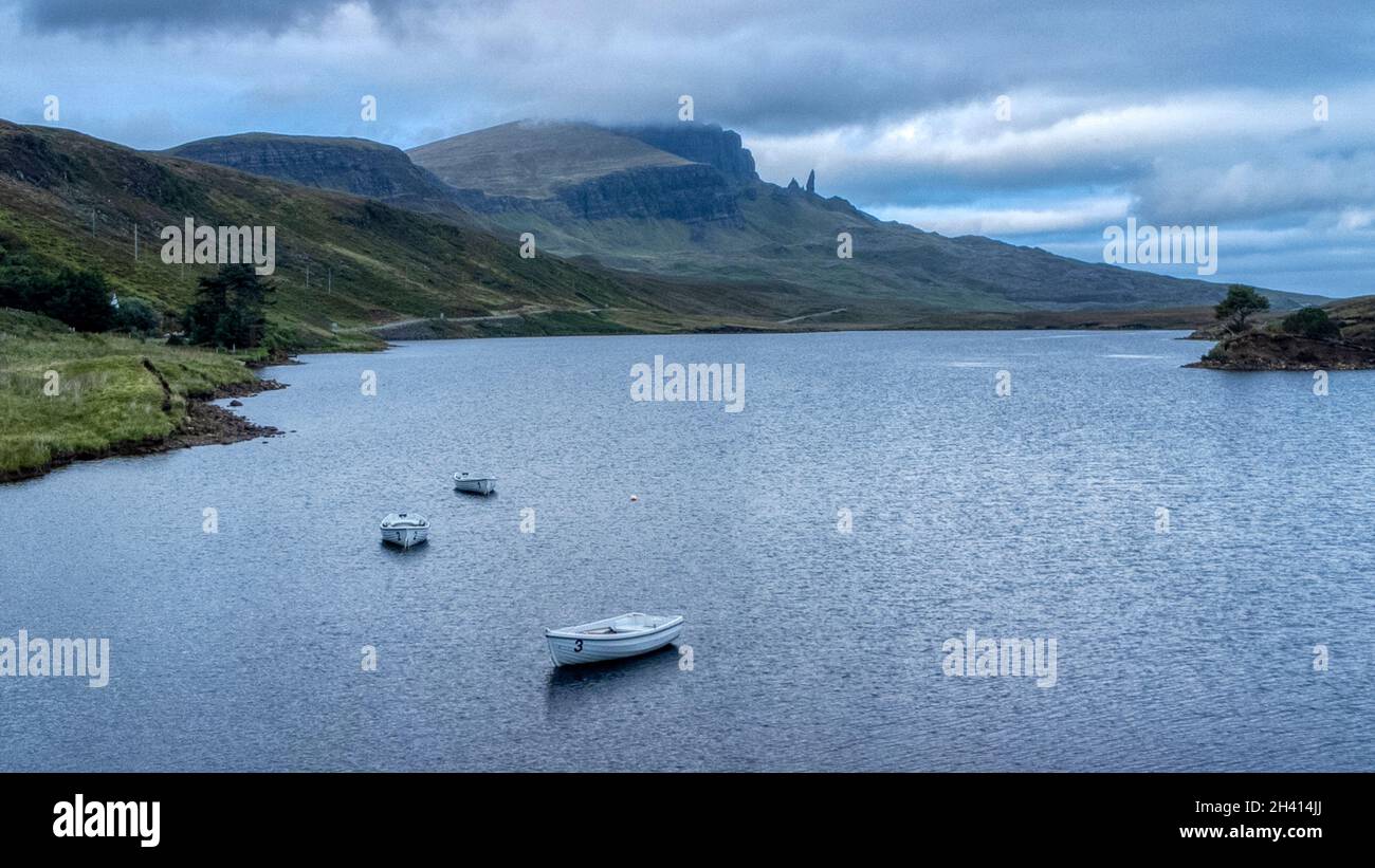 Isle of Skye, Scotland - September 7, 2021: Aerial stitched panorama of ...