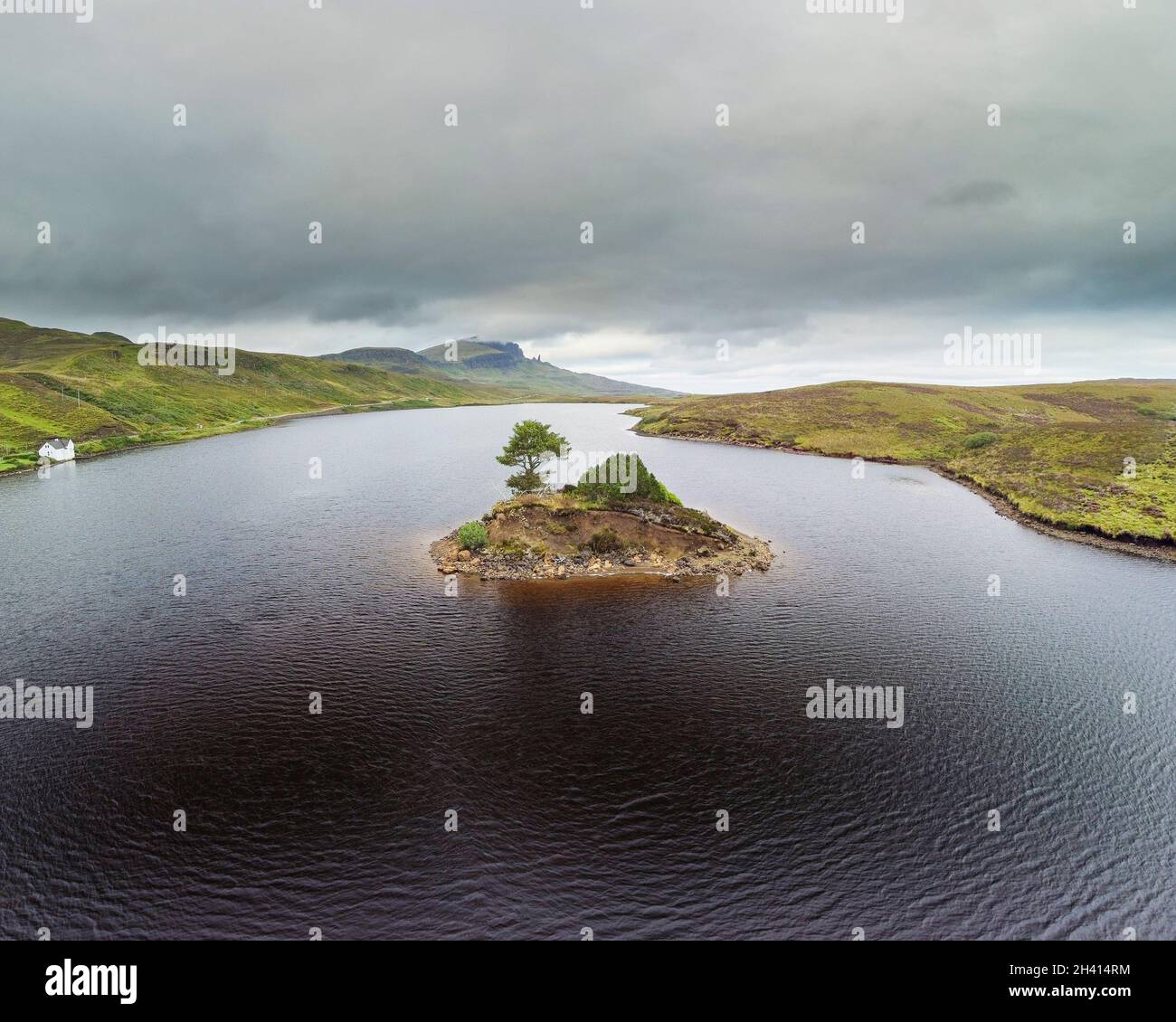 Isle of Skye, Scotland - September 7, 2021: Aerial stitched panorama of ...
