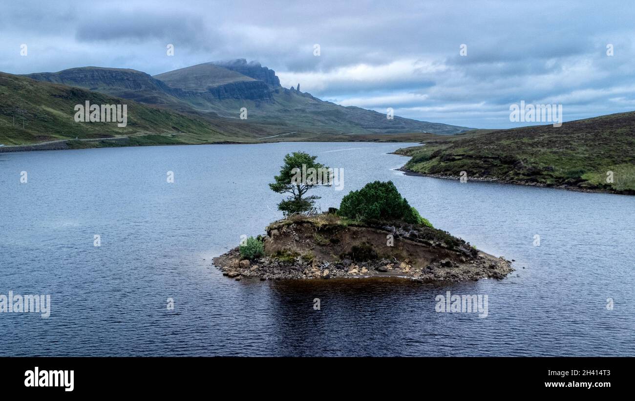 Isle of Skye, Scotland - September 7, 2021: Aerial stitched panorama of ...