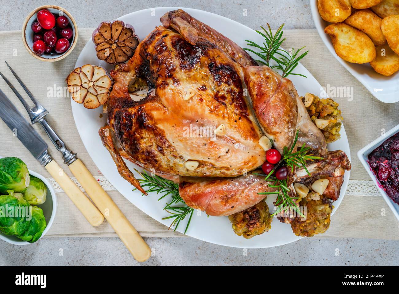 Traditional whole roasted Christmas turkey with apricot and pistachio ...