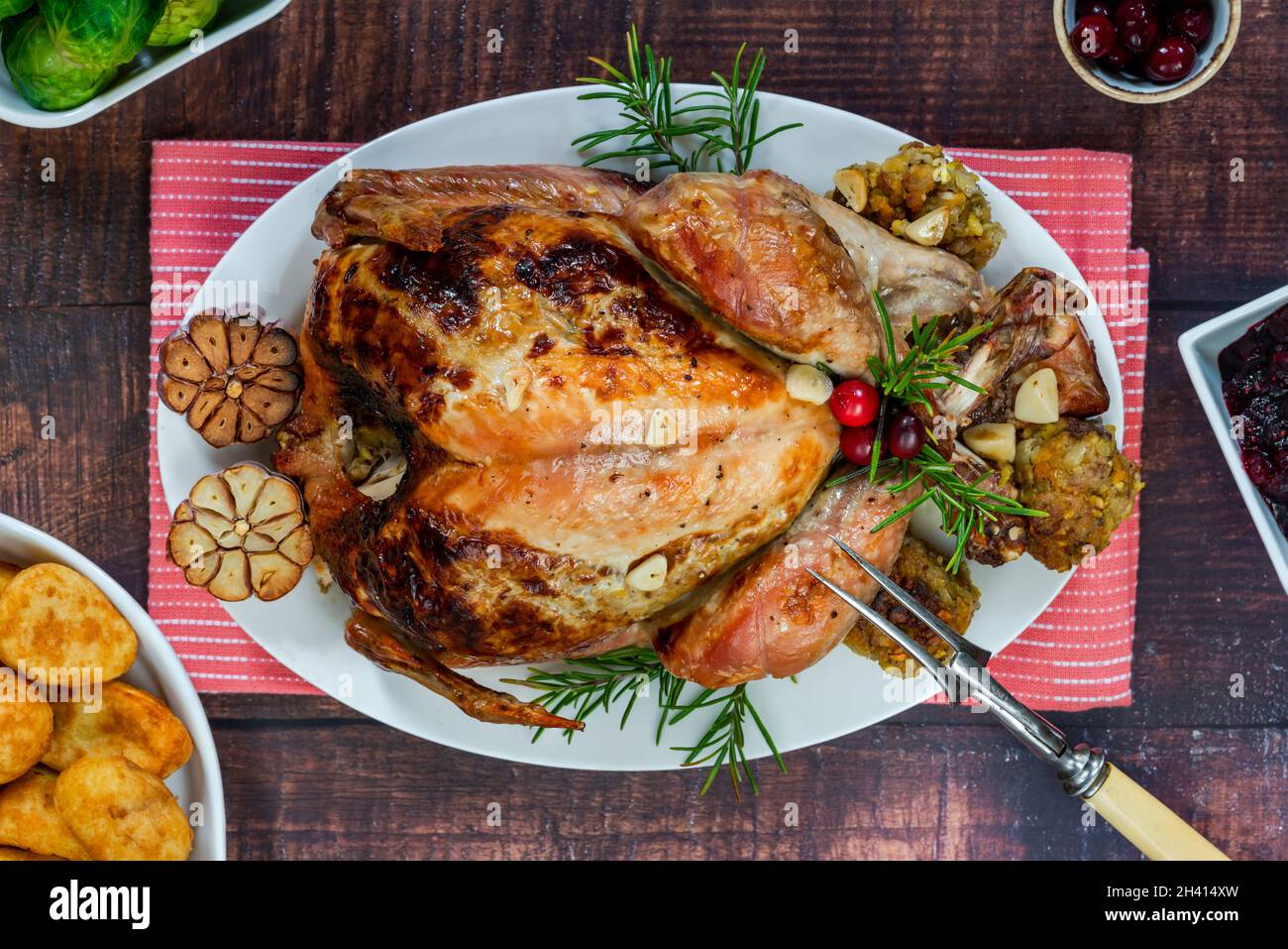Traditional whole roasted Christmas turkey with apricot and pistachio ...