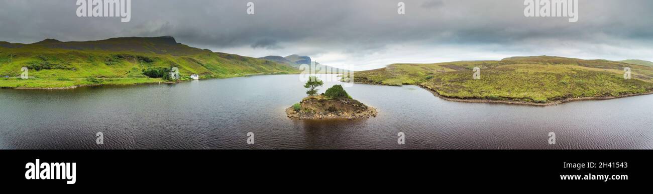 Isle of Skye, Scotland - September 7, 2021: Aerial stitched panorama of ...