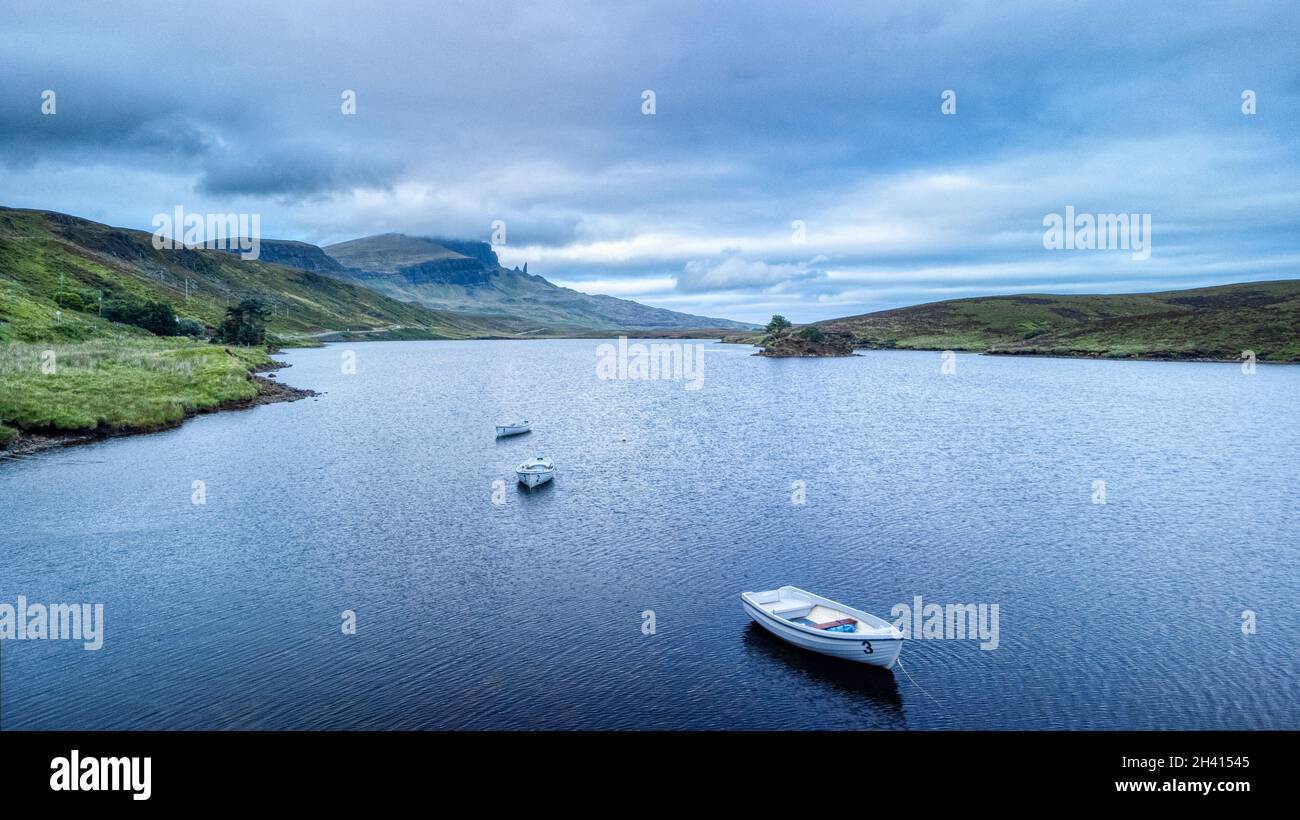Isle of Skye, Scotland - September 7, 2021: Aerial stitched panorama of ...