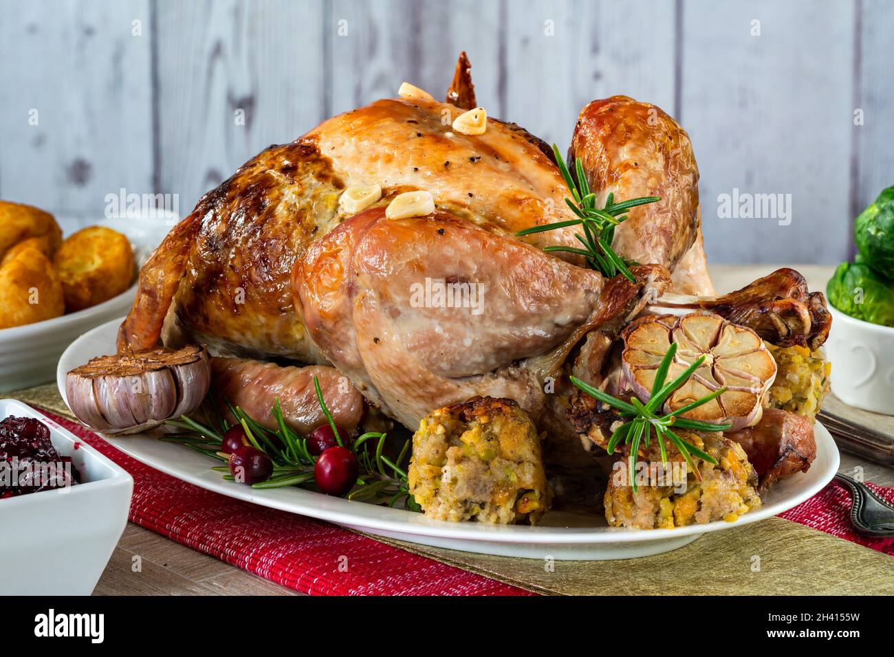 Traditional whole roasted Christmas turkey with apricot and pistachio ...