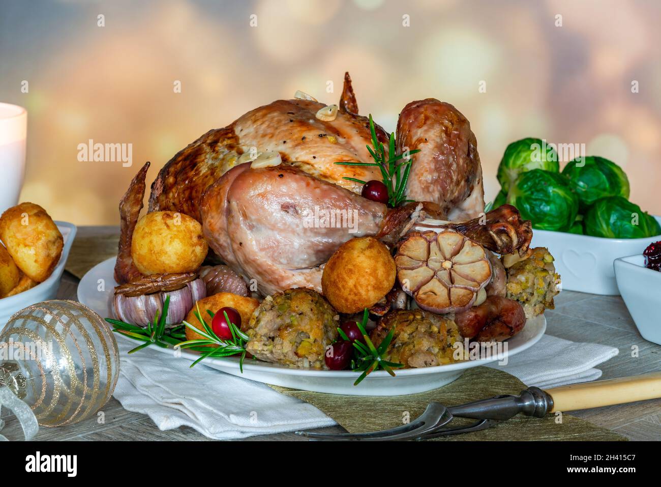 Traditional whole roasted Christmas turkey with apricot and pistachio ...