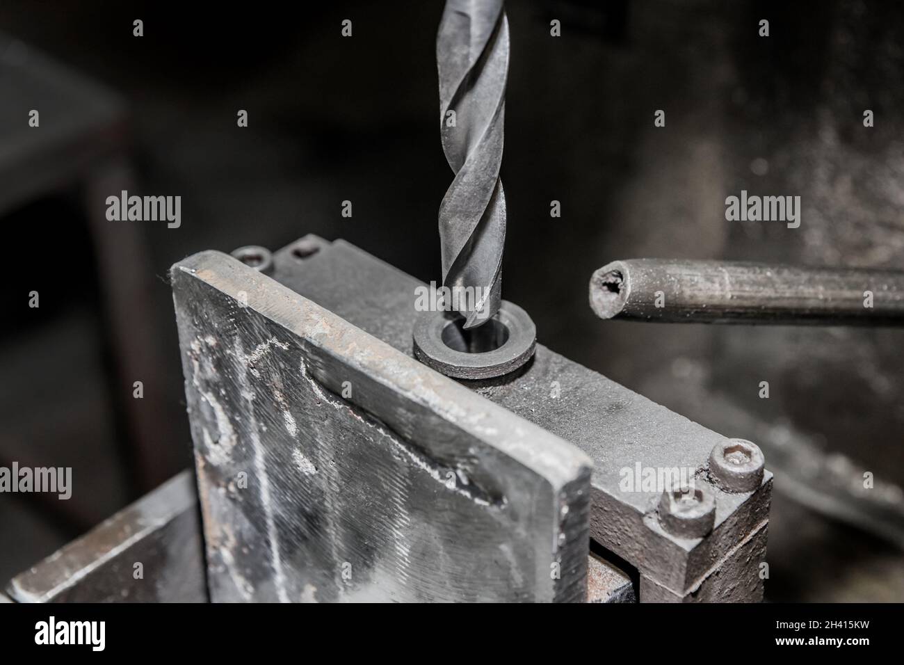 Drill close-up for metal and iron drilling industrial work tool Stock ...