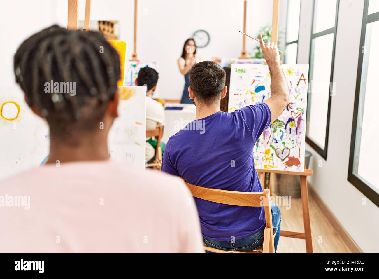 Group of paint students having draw lesson at art studio Stock Photo ...
