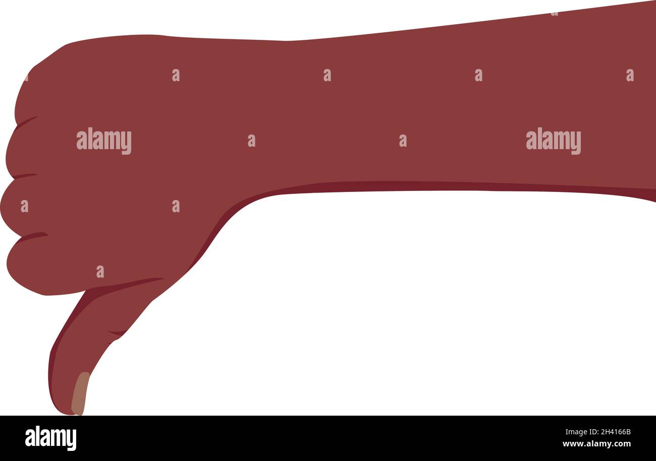 Dark skin hand with thumb down gesture. Signal man hand rejection of a ...
