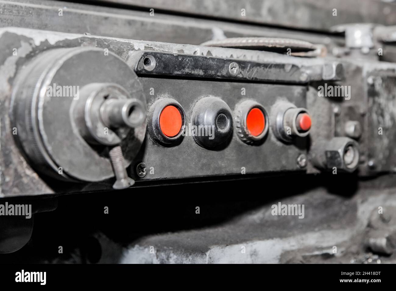 Old dirty system and control panel with industrial machine buttons in ...