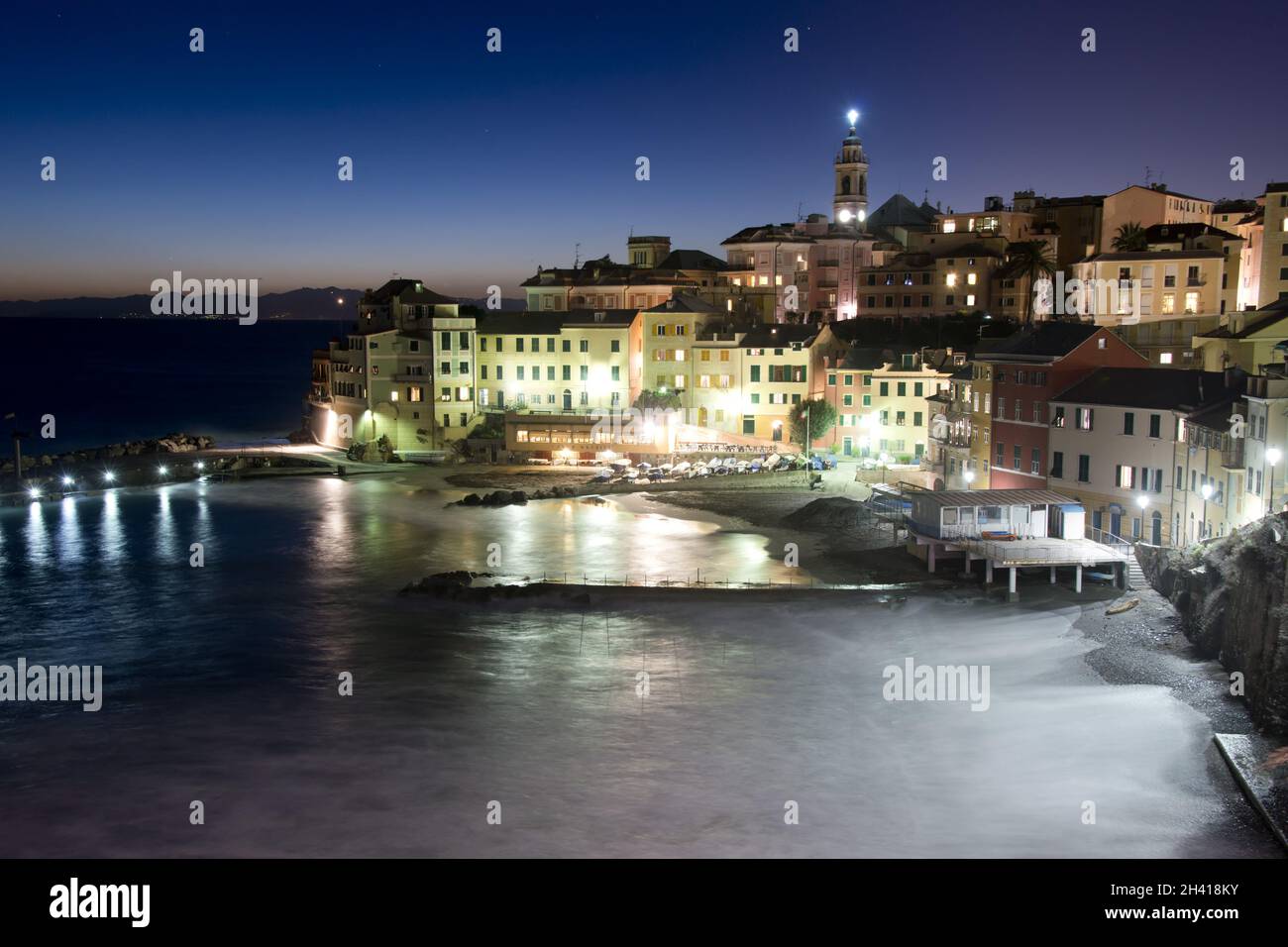 Overview of Bogliasco illuminated Stock Photo - Alamy