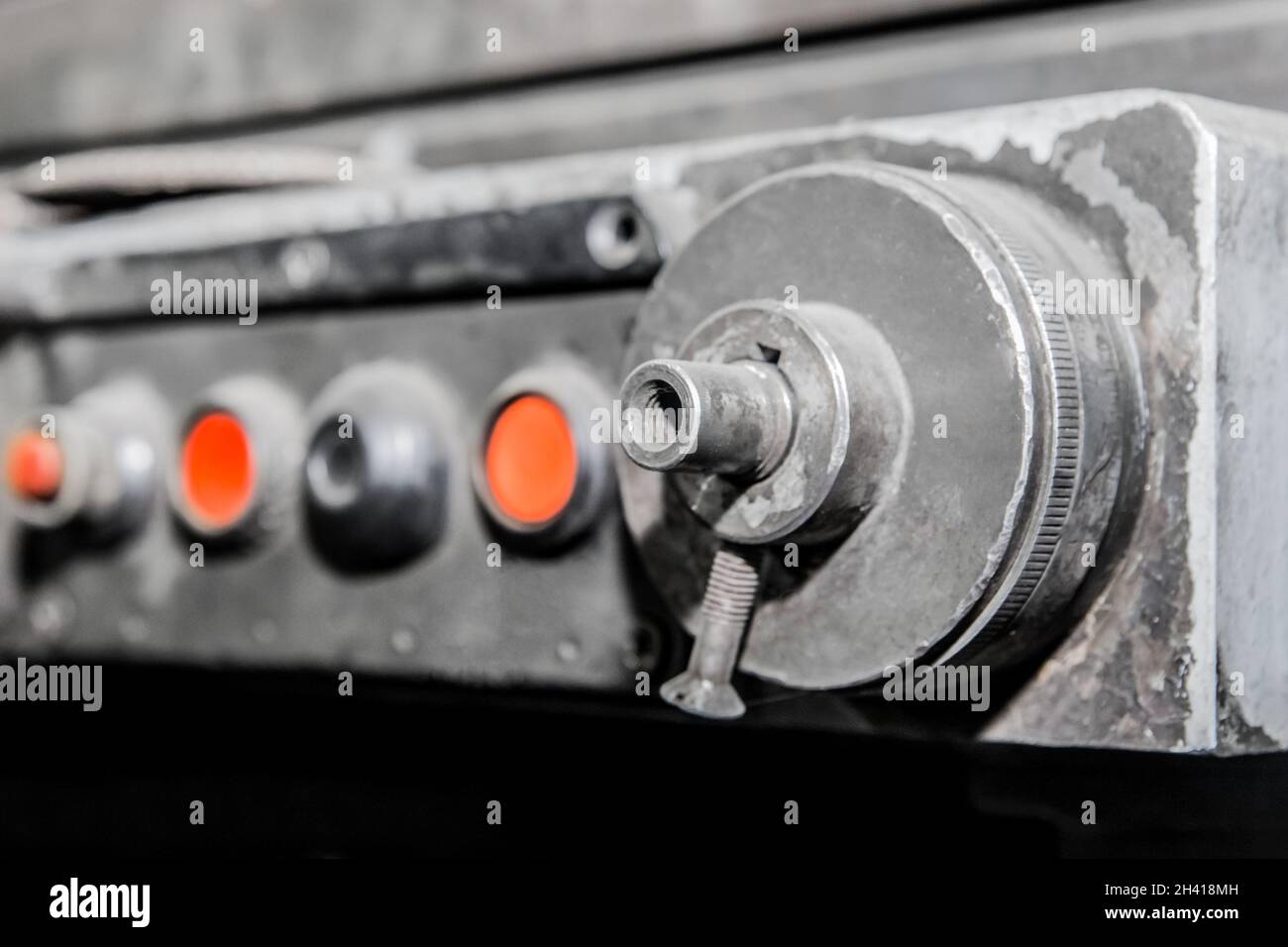Old control panel, system with industrial equipment buttons in the ...