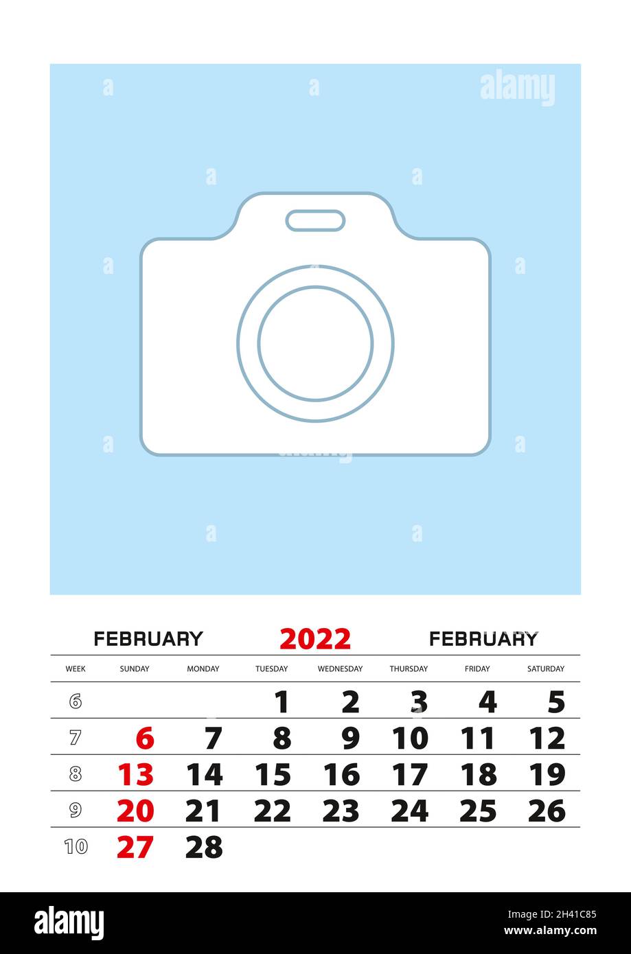 February 2022 calendar planner A3 size with place for your photo ...