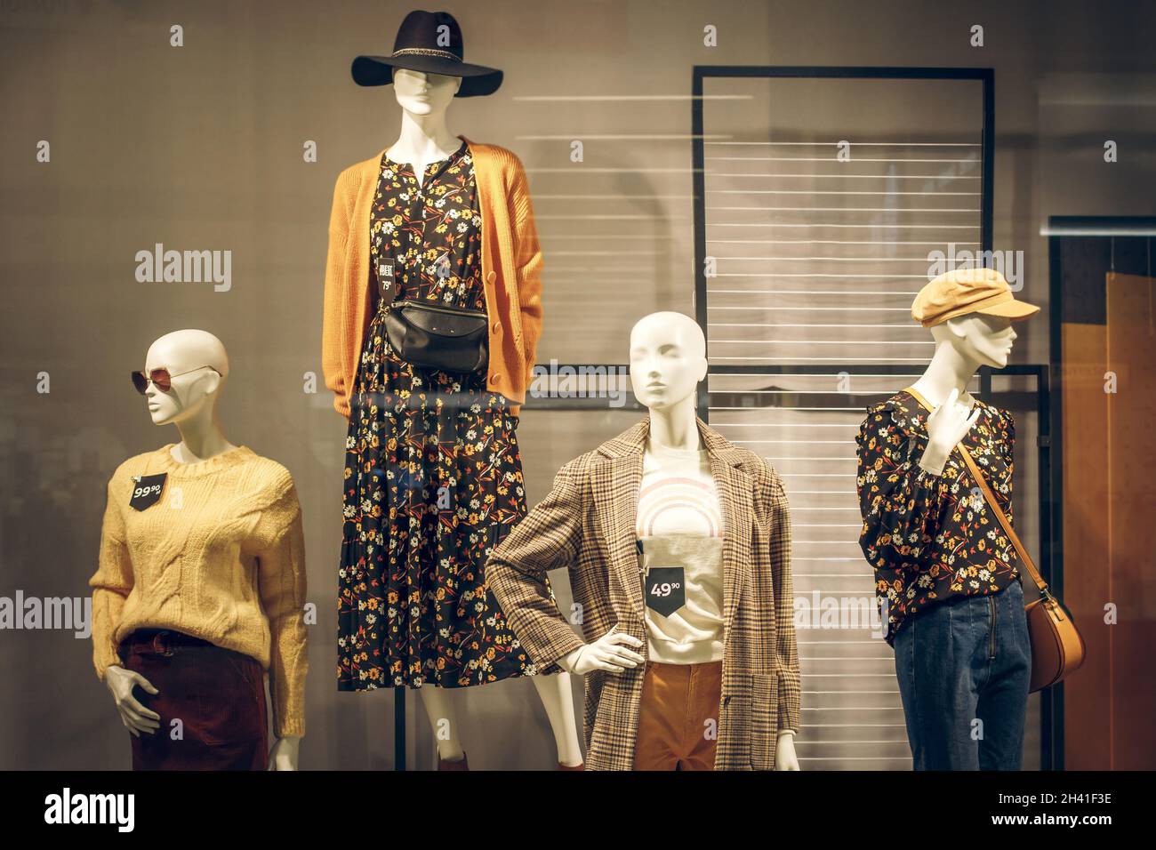 POLAND, BYDGOSZCZ - November 26, 2019: Female mannequins in shop window ...