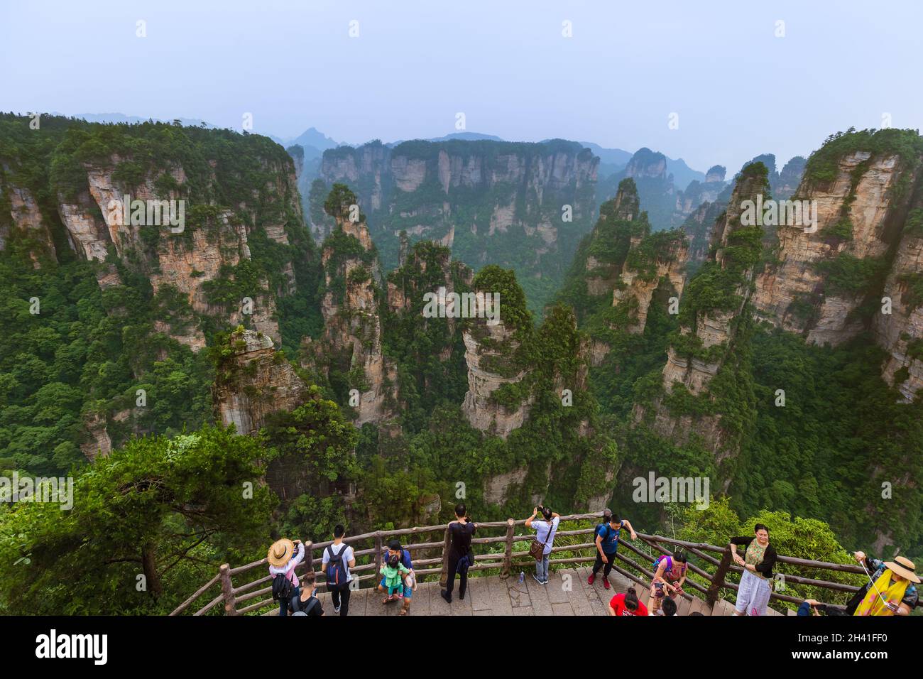 Wulingyuan, China - May 27, 2018: Tourists on pathway in Tianzi Avatar ...