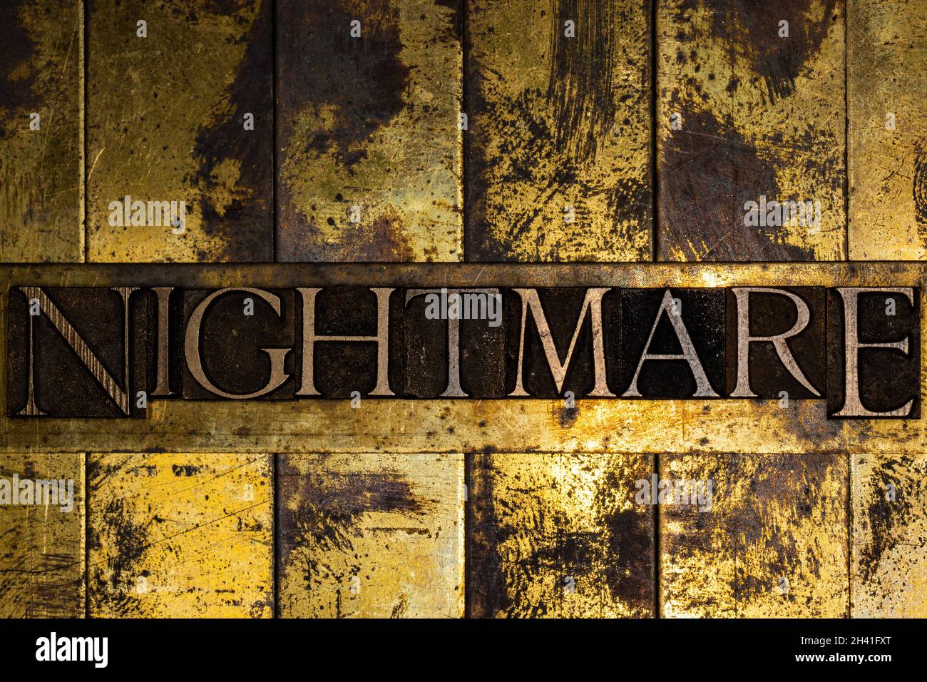 Nightmare text message on textured grunge copper and vintage gold ...