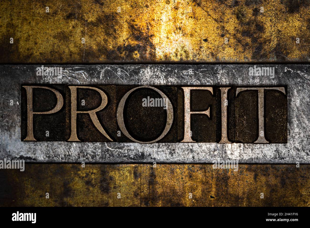 Profit text on textured grunge copper and vintage gold background Stock ...