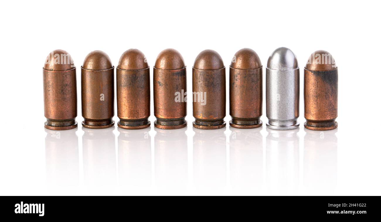 old 7.5mm bullets with silver bullet isolated on white Stock Photo - Alamy
