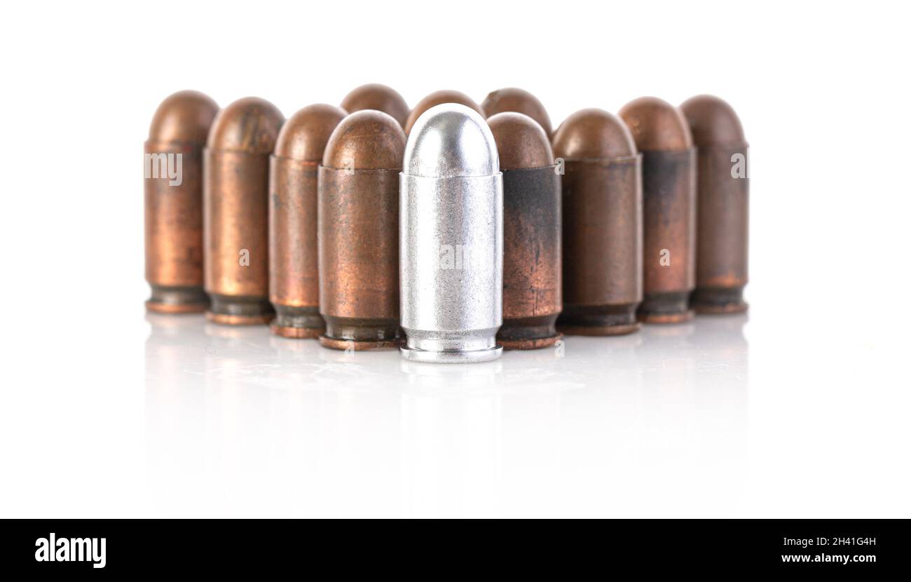 bullets isolated on white with silver bulletbackground Stock Photo - Alamy