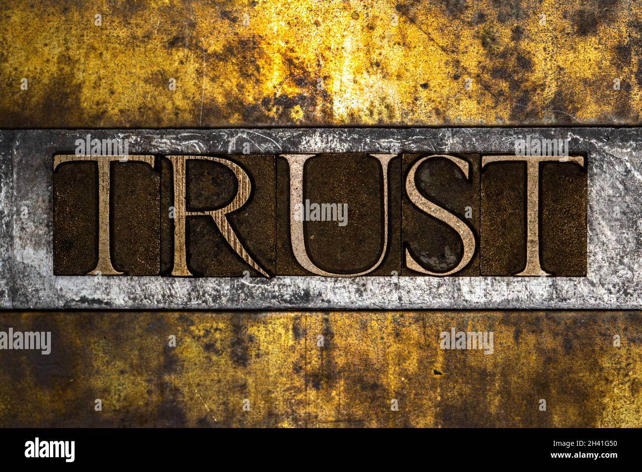 Trust text message on textured grunge copper and vintage gold ...