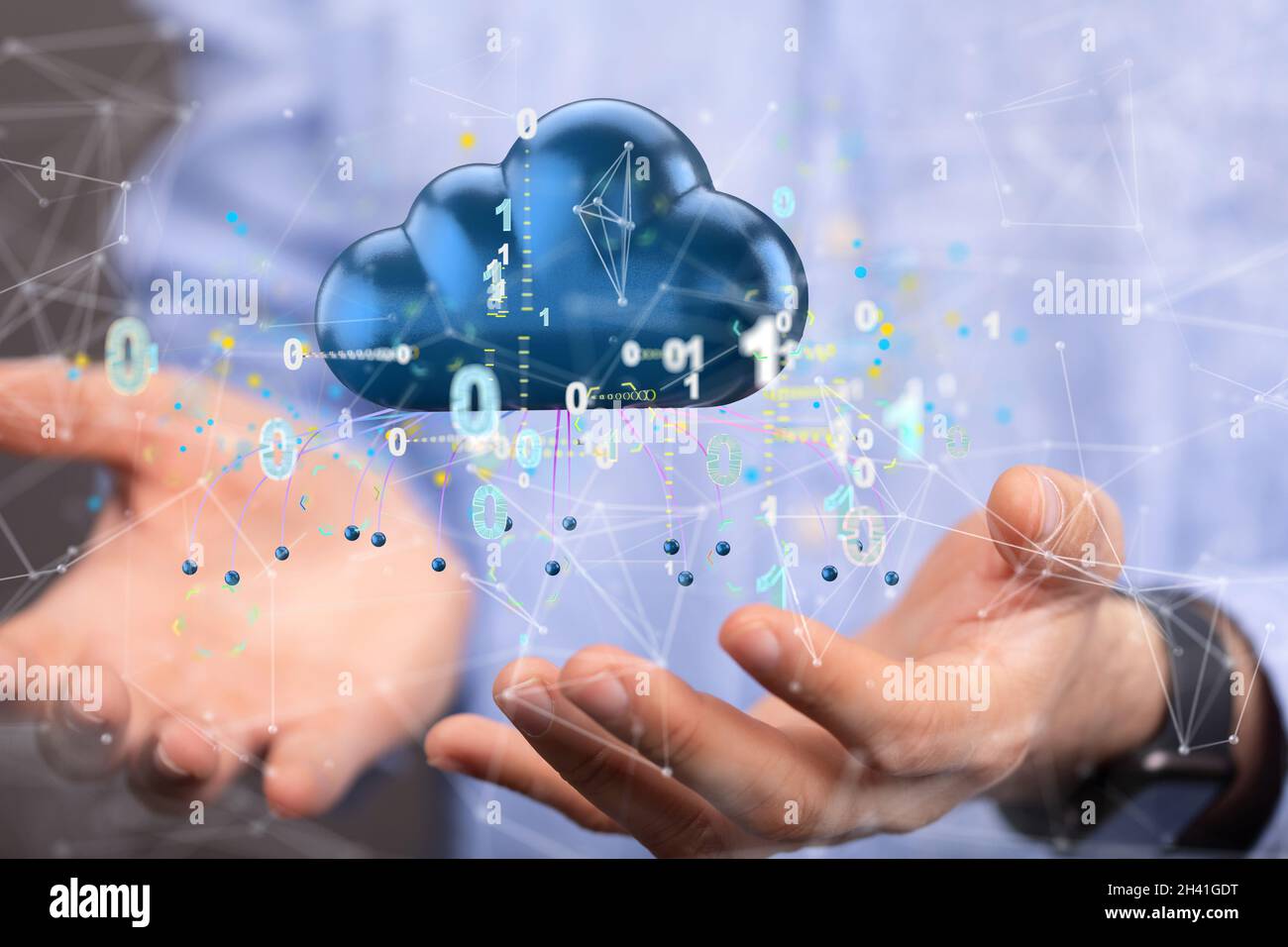 A 3D rendering of a cloud storage system floating in the air Stock ...