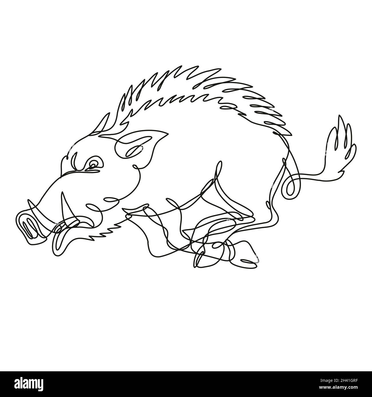 Razorback Wild Boar Running Attacking Side View Continuous Line Drawing ...