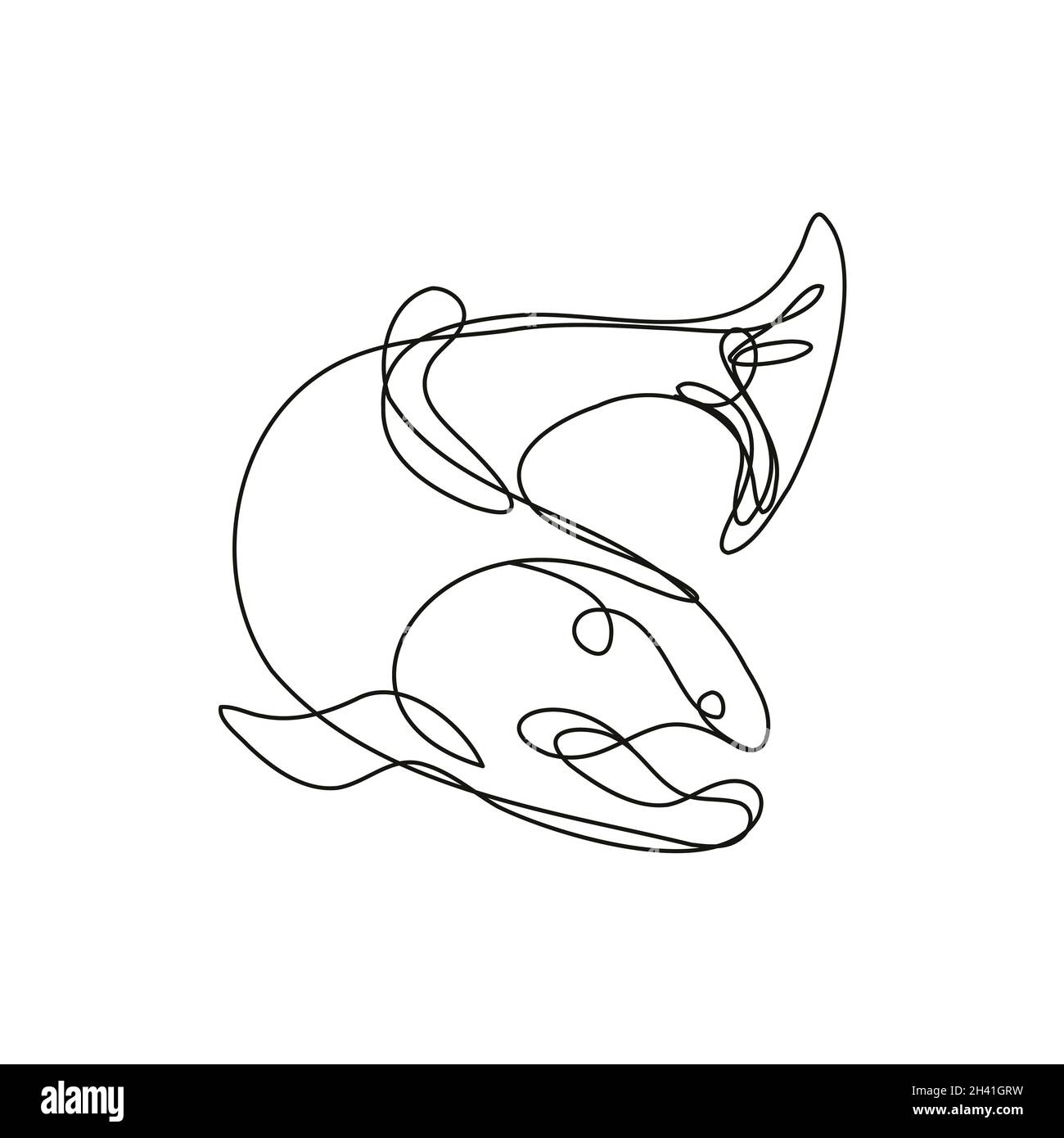 Lake Trout Jumping Down Continuous Line Drawing Stock Photo - Alamy