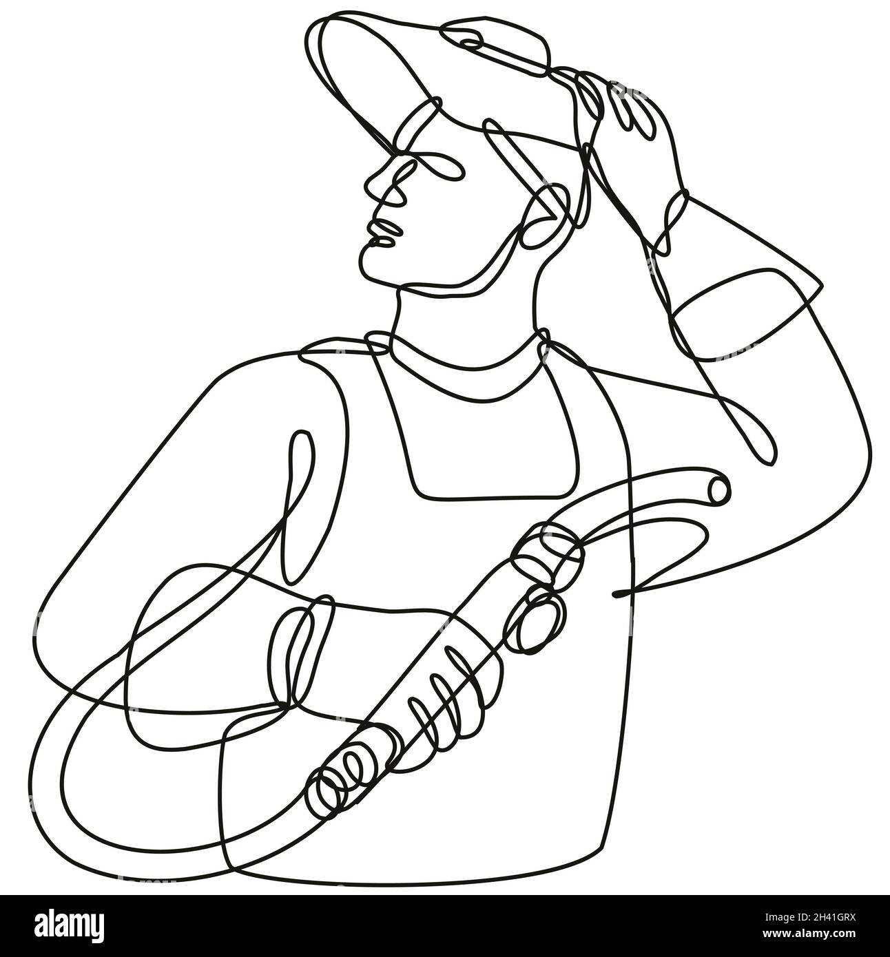 Welder with Visor Holding Welding Torch Continuous Line Drawing Stock ...