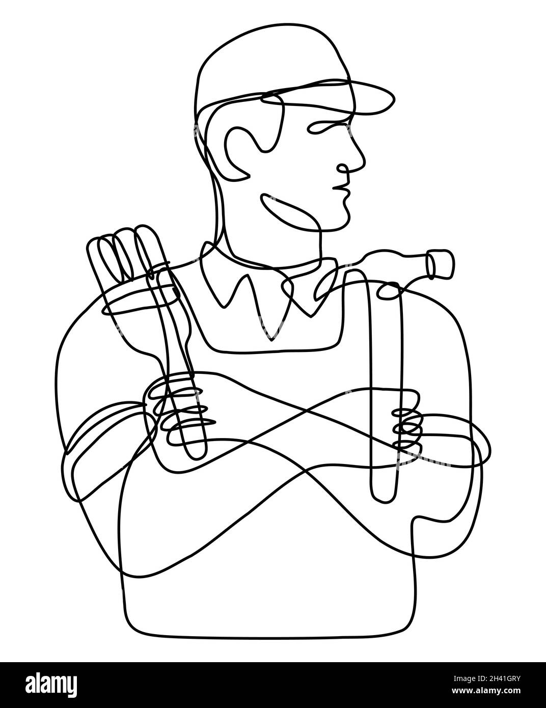Handyman Holding a Hammer and Paint Brush with Arms Crossed Continuous ...