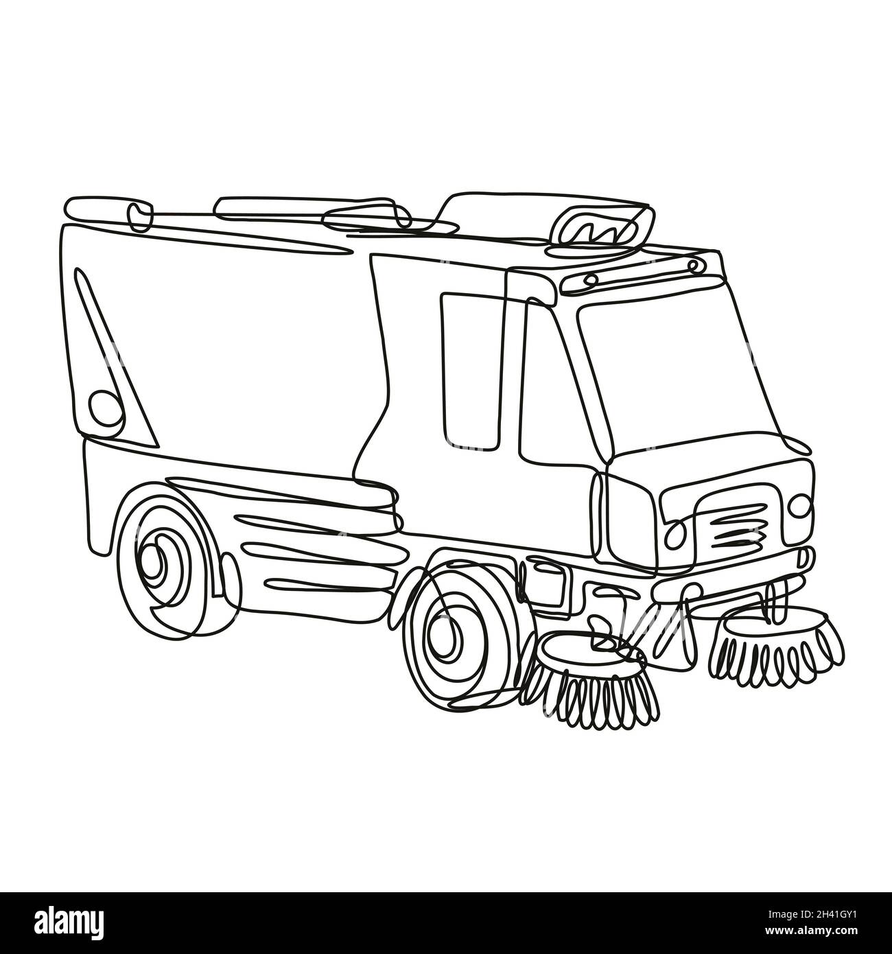 Street Sweeper or Street Cleaner Truck Side View Continuous Line ...
