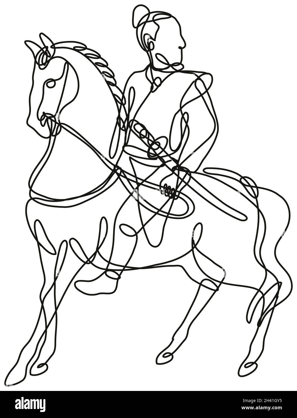 Japanese Samurai Warrior Riding Horse Side View Continuous Line Drawing ...