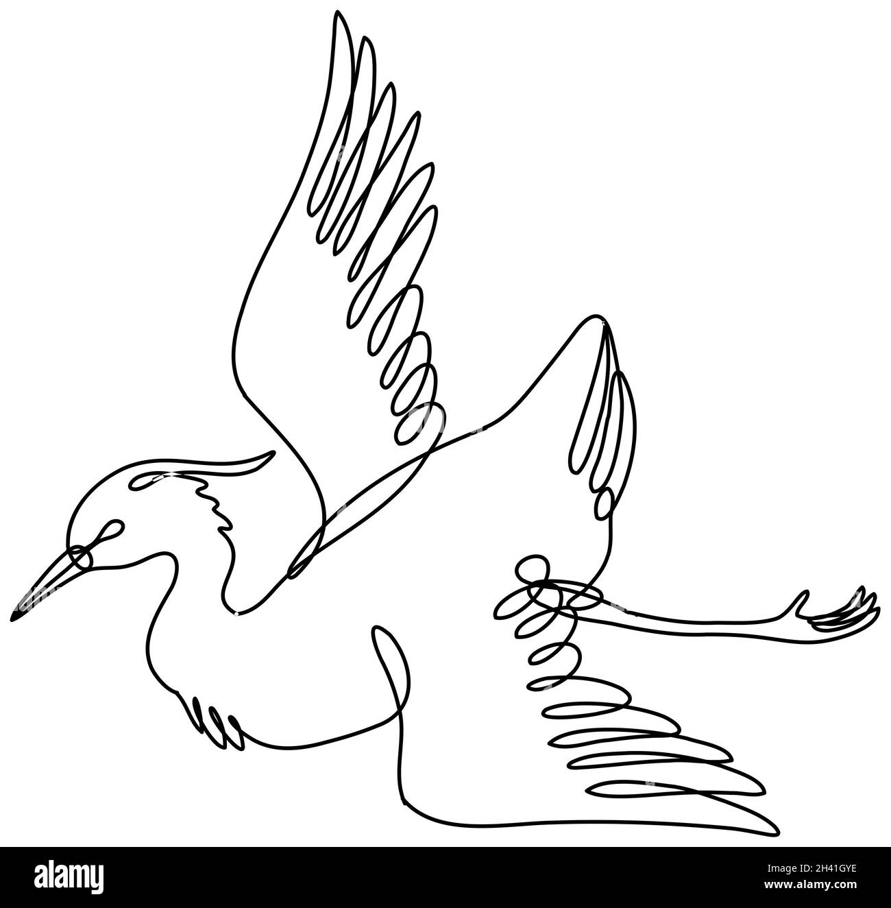 Crane Flying Side View Continuous Line Drawing Stock Photo - Alamy
