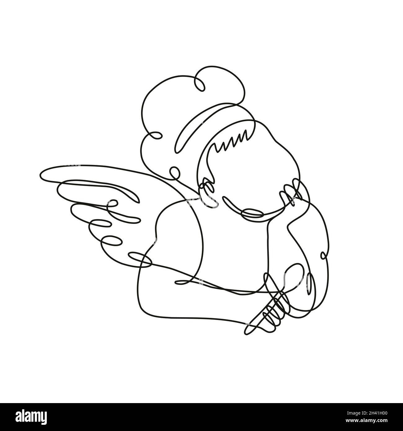 Angel Chef Cook or Baker Holding a Spoon Front View Continuous Line ...