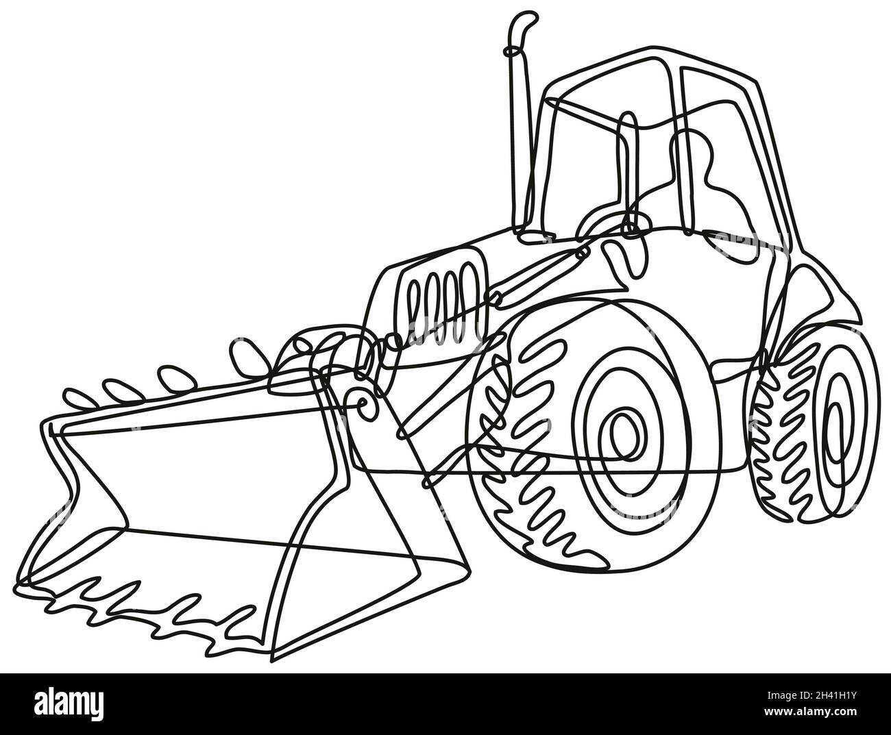 Country Tractor Digger with Bucket Front Loader Continuous Line Drawing ...