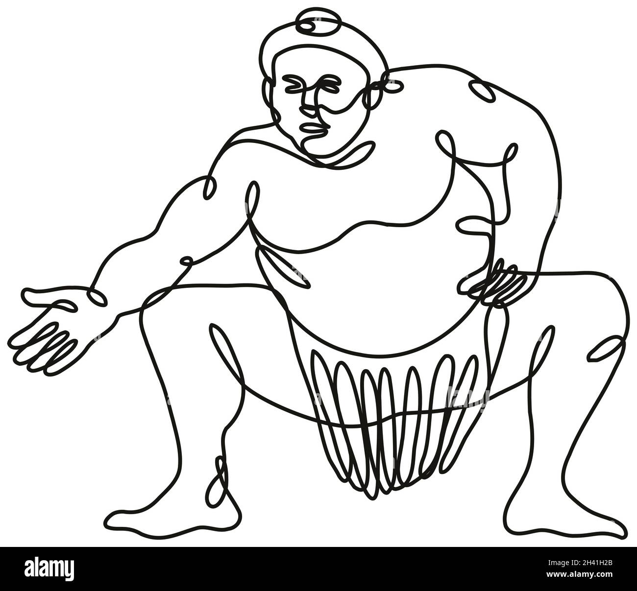Sumo Wrestler or Rikishi Fighting Stance Front View Continuous Line ...