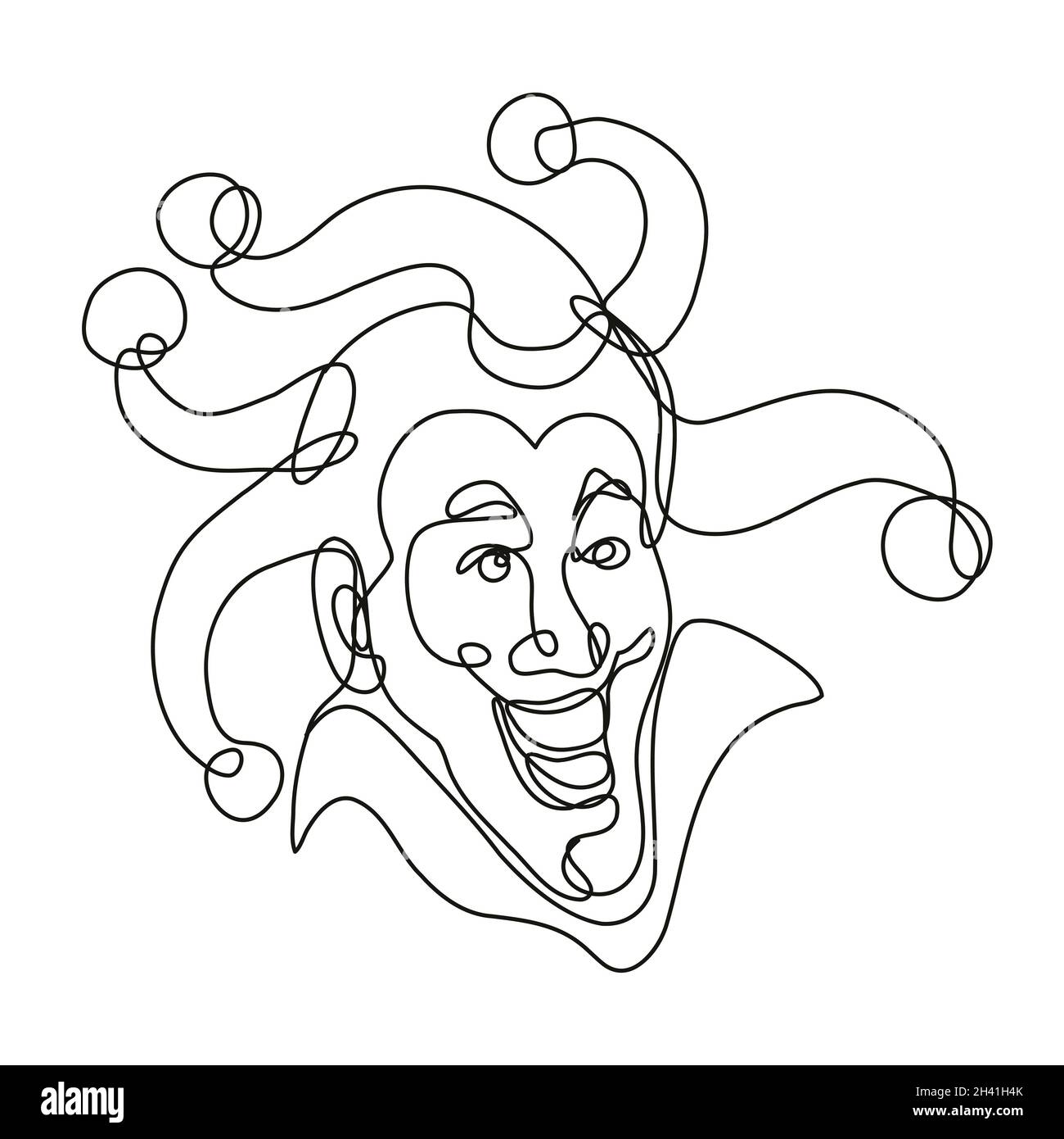 Medieval Court Jester Head Front View Continuous Line Drawing Stock ...