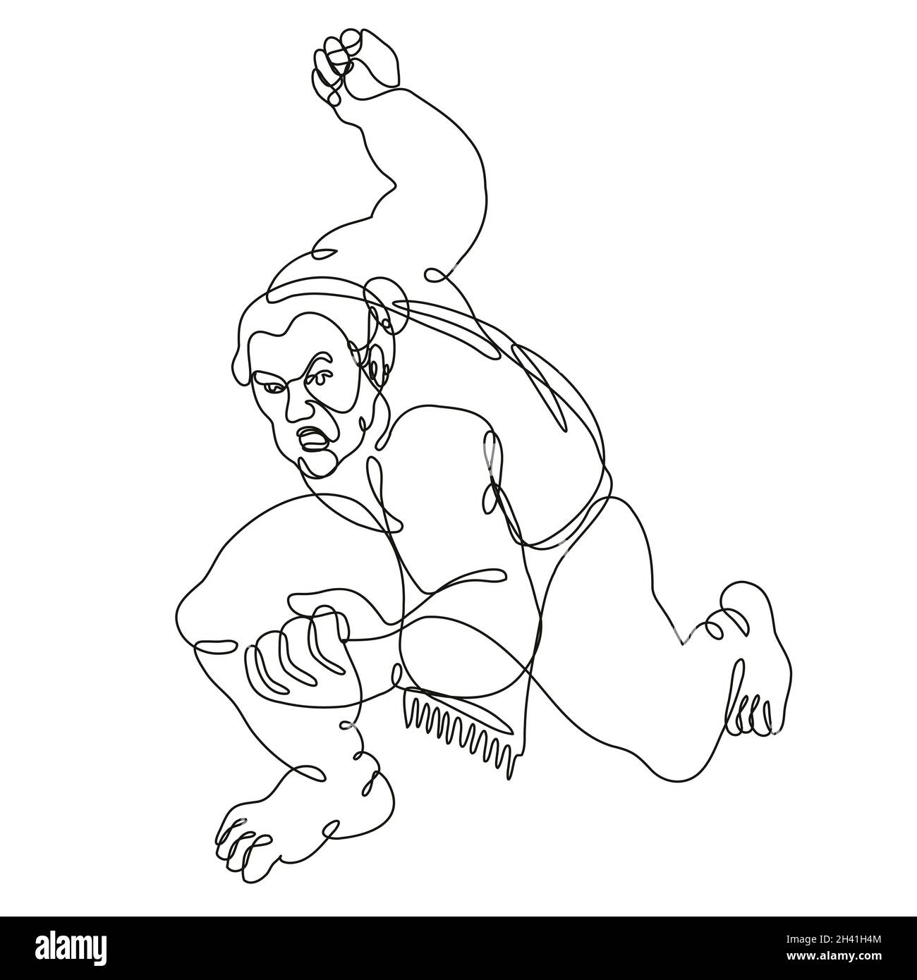 Sumo Wrestler or Rikishi Fighting Stance Front View Continuous Line ...