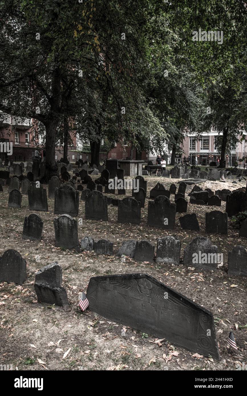 Boston common's burial ground with historic figures from American ...