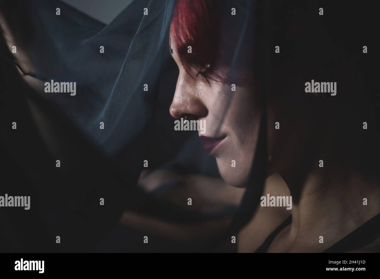 Profile of a woman in a black veil. Costume Dead bride for Halloween ...