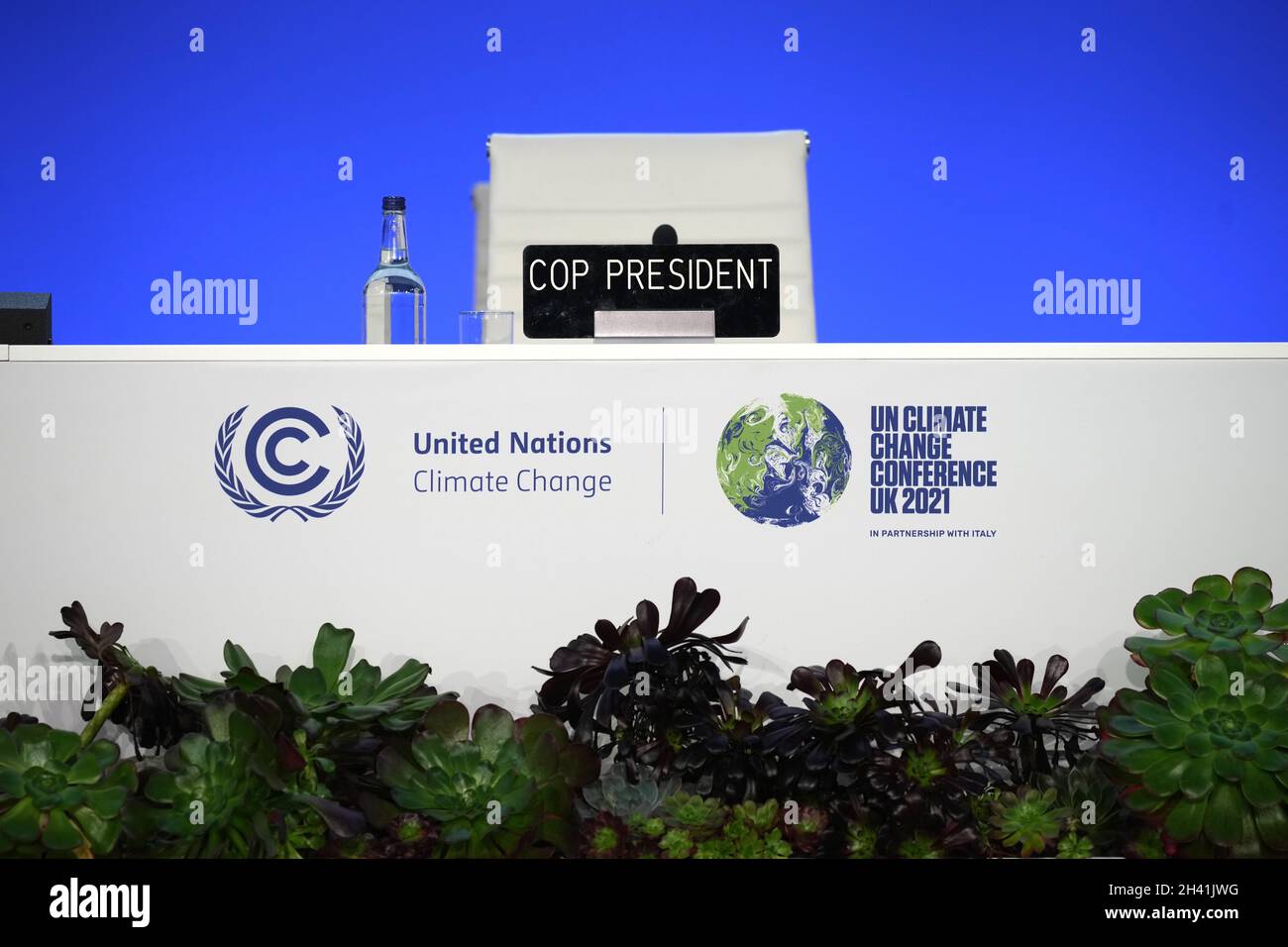 A general view of the COP President's chair on stage ahead of the start ...