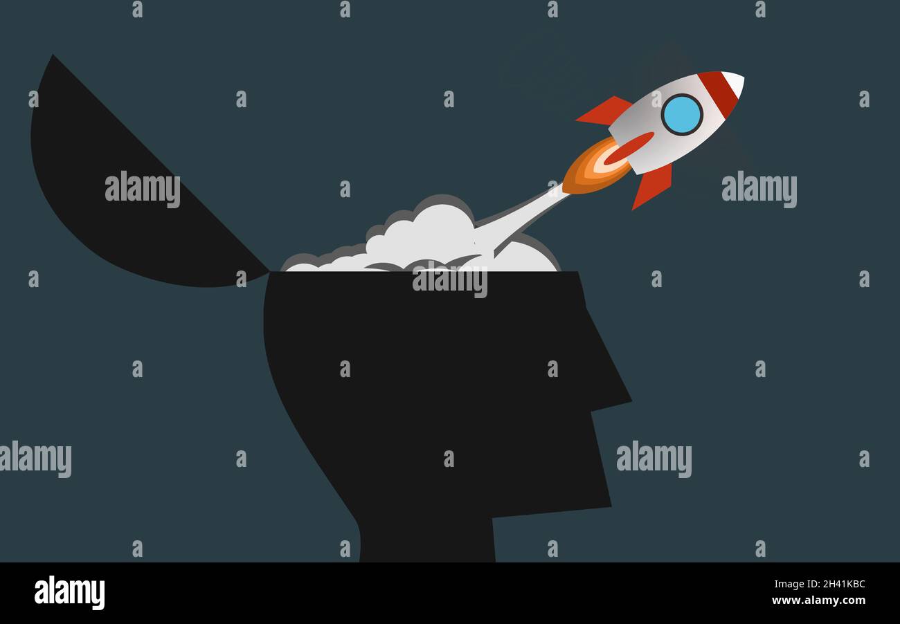 Rocket launchs from human head Stock Photo - Alamy