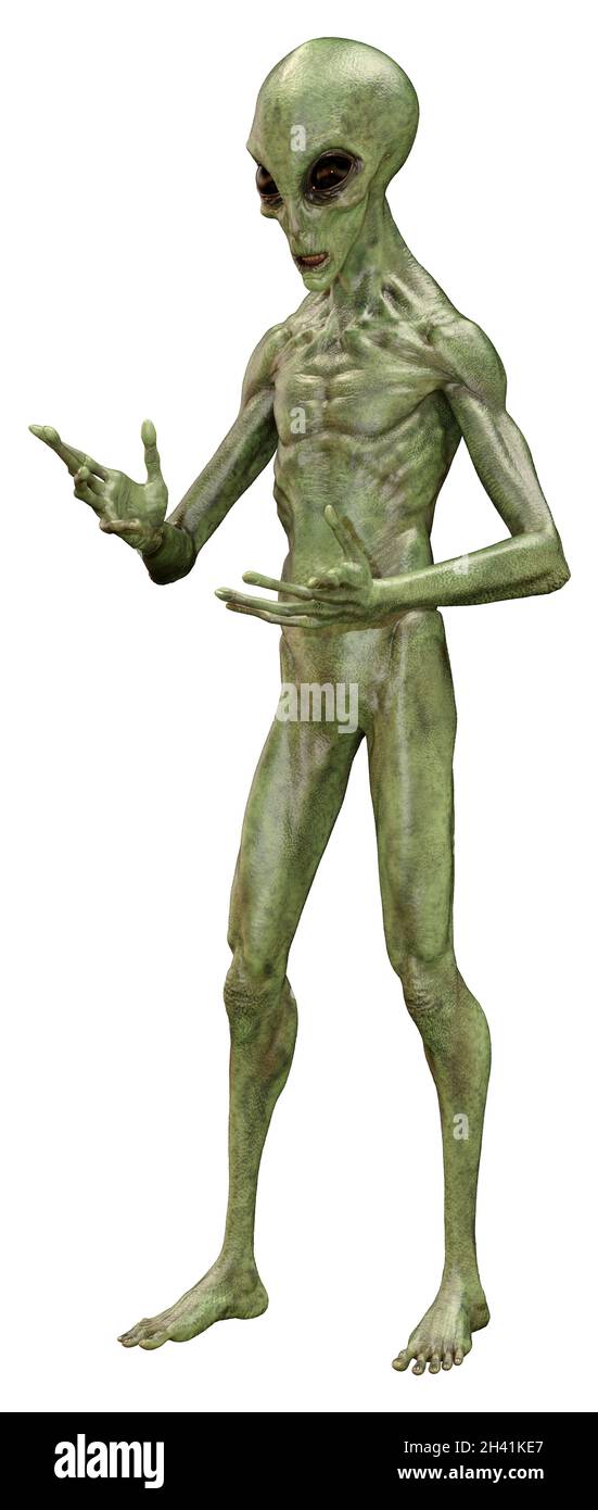 3D rendering of a green alien isolated on white background Stock Photo ...