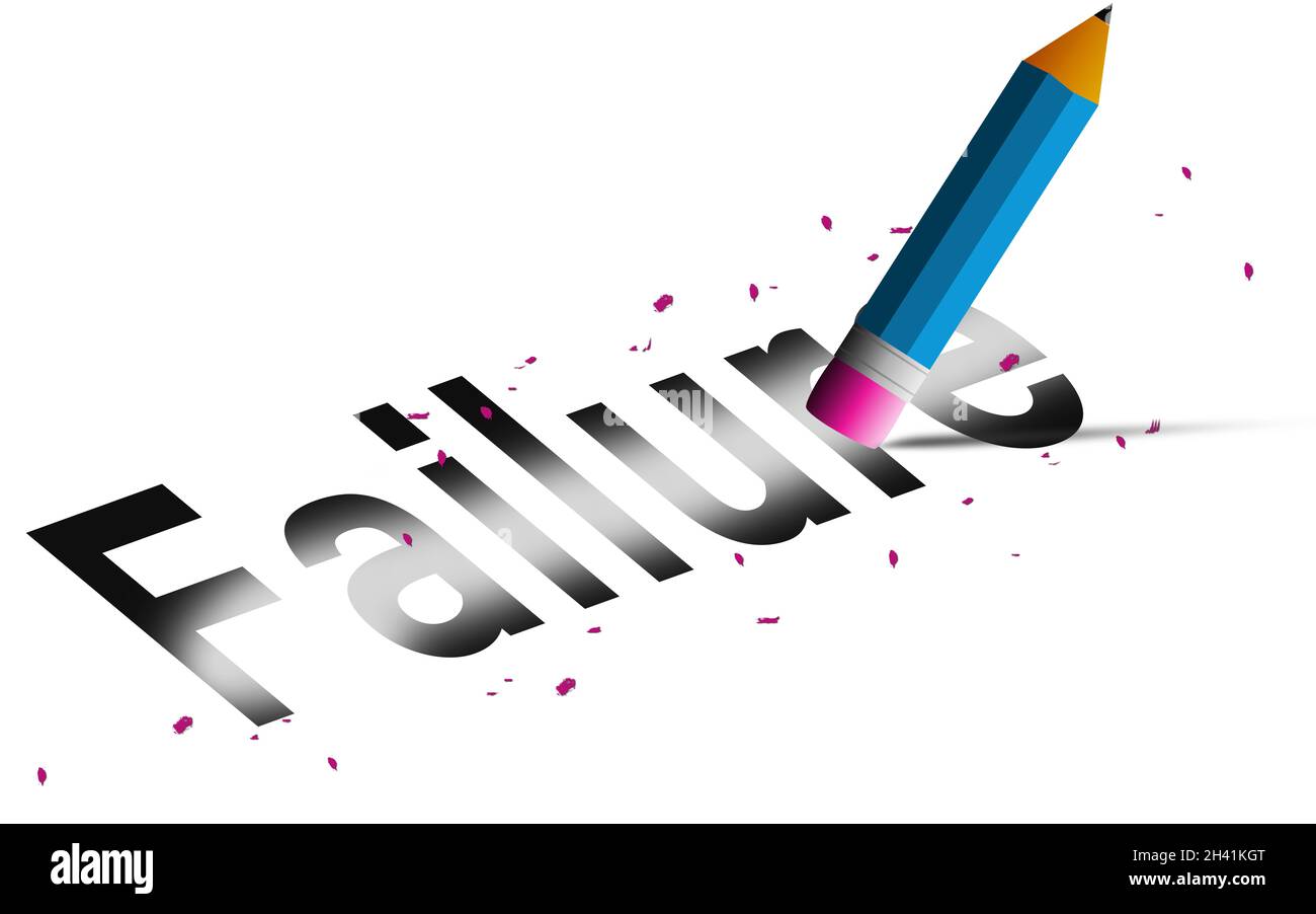 Erase failure word with pencil eraser isolated Stock Photo - Alamy