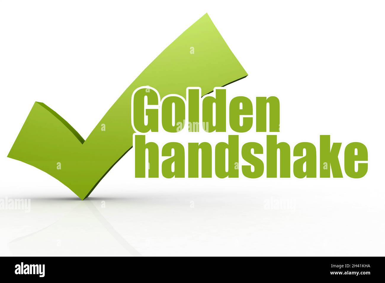 Golden handshake word with green checkmark Stock Photo - Alamy