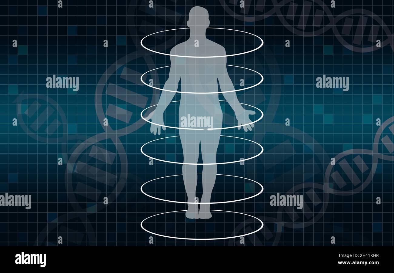 Human body medical scan on a blue background Stock Photo - Alamy